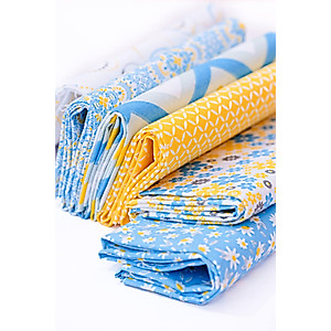 Quilbrics Precut Quilting Fabrics Cotton 7 Pieces Squares Quilt Layer with Designs and Strips for Quilters Size 18 x 22 Inches | 100% Cotton Fabric with Less Shrinkage High Density