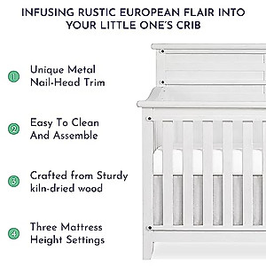 Evolur Andorra 5-in-1 Convertible Crib in Weathered White, Greenguard Gold and JPMA Certified, Made of Hardwood, Easy to Assemble, Wooden Nursery Furniture