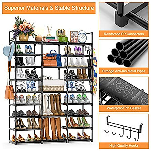 Huolewa 2 Pack Shoe Rack Storage Organizer, 9 Tier Large Shoes Rack for Entryway Closet, Free Standing Shoes Shelf Stand, Sturdy Big Black Metal Space Saving Shoe