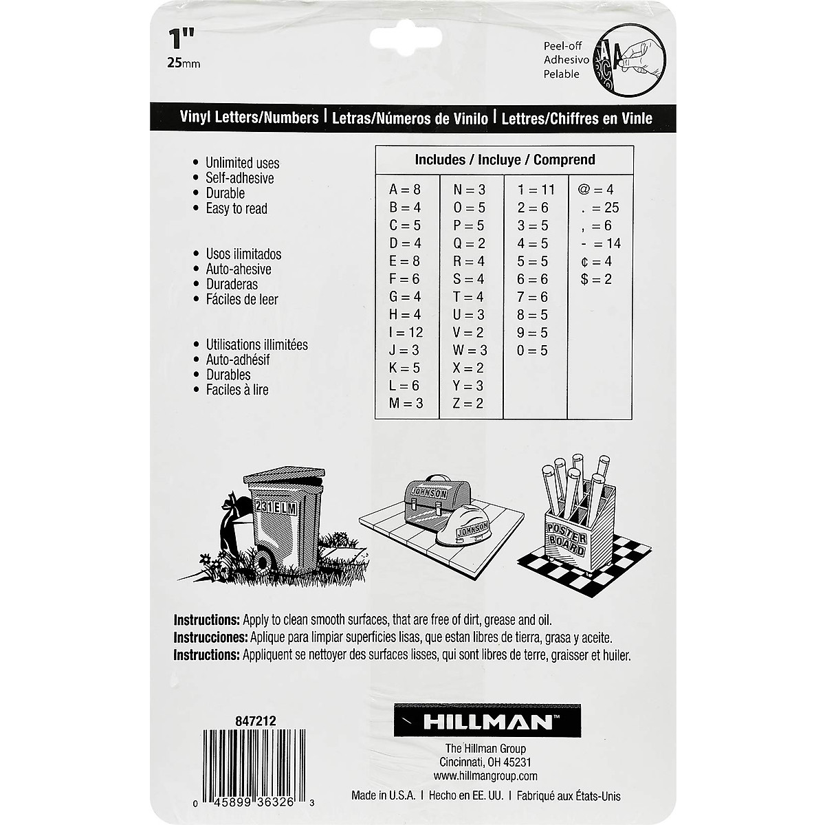 Hillman 847212 1-Inch Die-Cut Letters/Numbers Kit, Black
