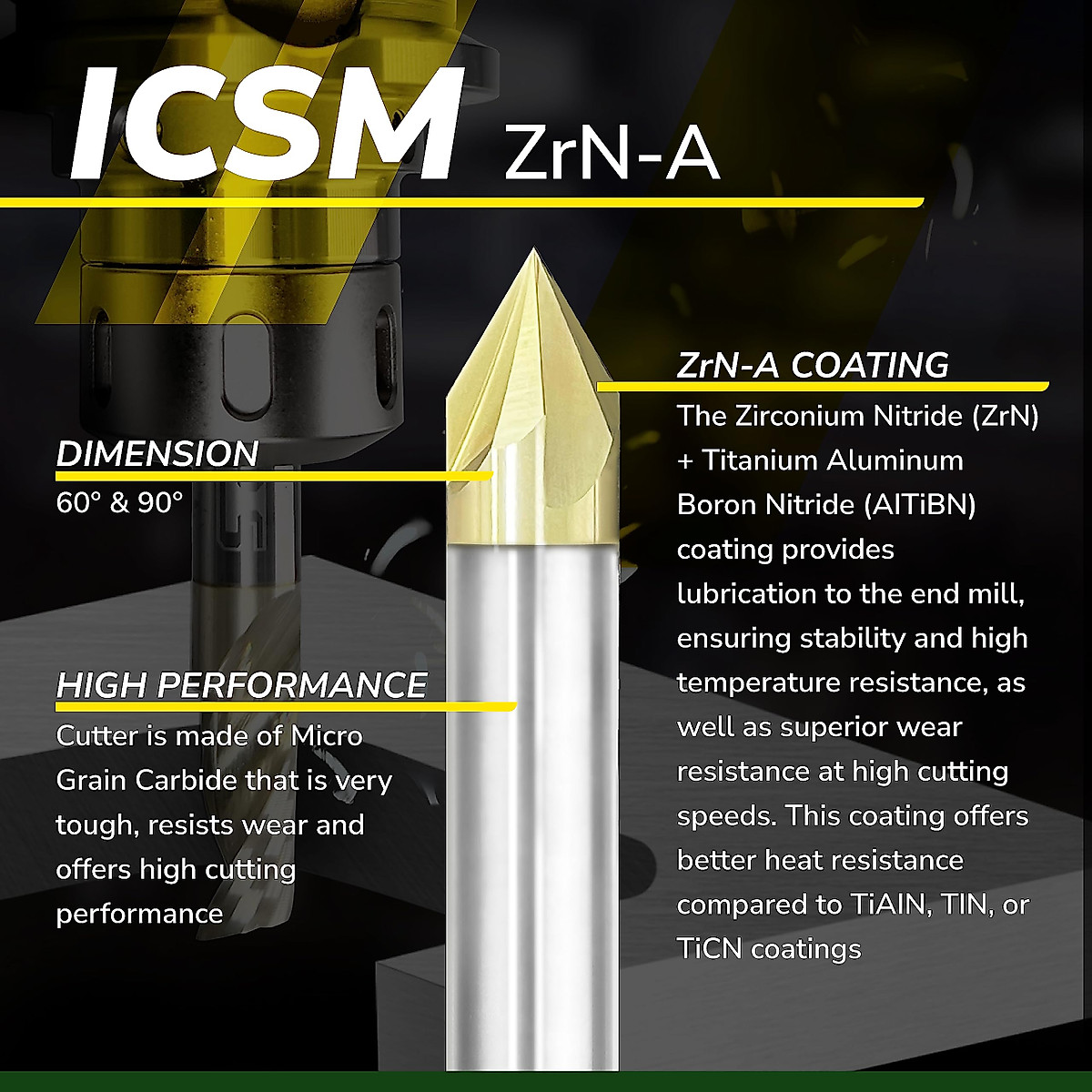SPEED TIGER Chamfer End Mill - CNC Carving Bits, V Groove, 90 Degree, ICSM1/4"Shank 2"OVL (1 Piece, 1/4" 90°) - for Wood, Alloy Steels, Hardened Steels – Mill Bits Sets for DIYers & Professionals