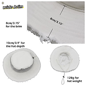 LLmoway Women’s Sun Hats Wide Brim Summer Cotton Washed Fringe Bucket Hat with String Packable Ladies Floppy Hat White