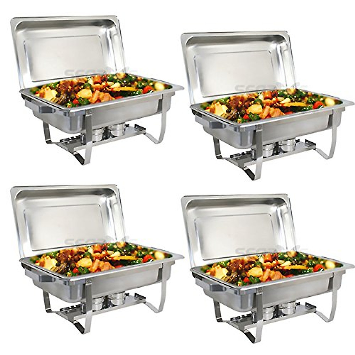 Elegant Design Durable Frame 4 PACK CATERING STAINLESS STEEL Welded CHAFER CHAFING DISH SET 8 Quart PARTY PACK Buffets, Hotel Breakfast Area, Brunches, Wedding Banquets Mirror Dripless Water Pan