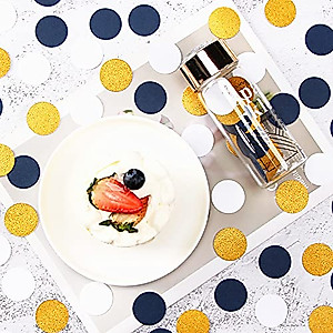 Navy Blue White Gold Paper Confetti Birthday Decorations for Boys Glitter Sprinkles Biodegradable Table Confetti Round for Graduation Wedding Baby Shower Party Lasting Surprise 300pcs