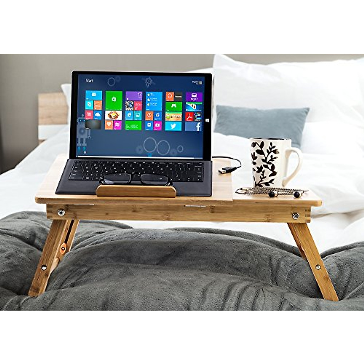 Aleratec Natural Bamboo Multi-Functional Adjustable Laptop Stand | Up to 15in | Ideal for Tablet/ Monitor/ Laptop Cooling Portable Table for Home Office