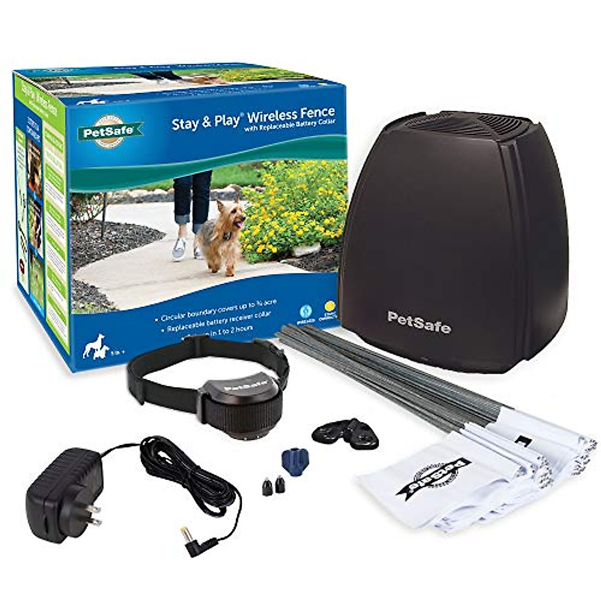PetSafe Stay & Play Wireless Fence with Replaceable Battery Collar for Dogs, 5.7 LB