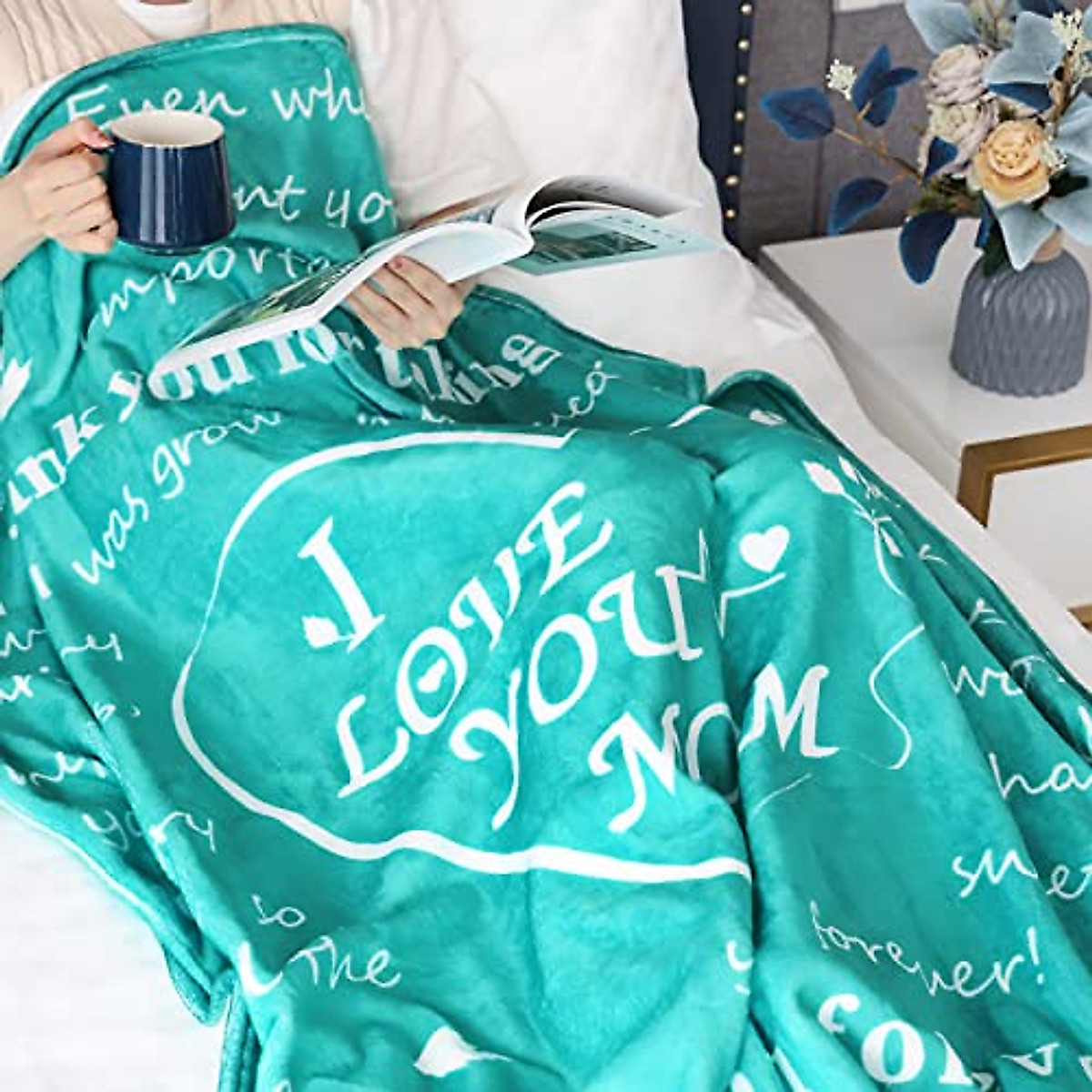 SRIZIAN Gifts for Mom, Birthday Gifts for Mom, I Love You Mom Gift Blanket, with Printed Blanket, Unique Mom Gift from Daughter or Son for Valentine's Day, Birthday, Thanksgiving, Christmas