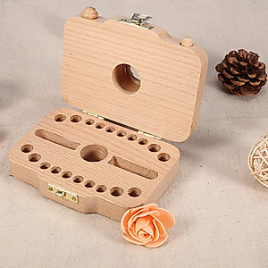 Yunnyp Wooden Simulation Camera Toy Tooth Storage Box,Baby Milk Teeth Hair Holders Preservation Box Collection Gift