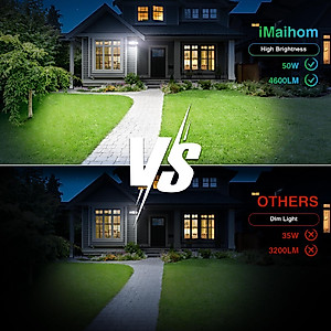 iMaihom 50W Flood Lights Outdoor, 3 Adjustable Heads LED Flood Light, IP65 Waterproof Outdoor Flood Light, 6000K Daylight White 4600LM Bright Security Lights for Yard Garage Driveway Patio (Black)