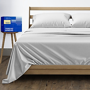 Pure Cotton Full Size Cotton Bed Sheets Set (Full Size,1000 Thread Count) Silver Bedding Pillow Cases (4 Pc) Cotton Sheets Full Size Bed- Sateen Sheets - 16 in Deep Pocket Full Sheets