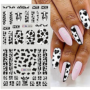 Vezocim Nail Art Stickers Decals, Holographic Cow Print Nail Water Transfer Decal Designs, Animals Cow Print Nail Sticker Acrylic Supplies for Women Girls Manicure Charm Decorations (BN2305-2316)