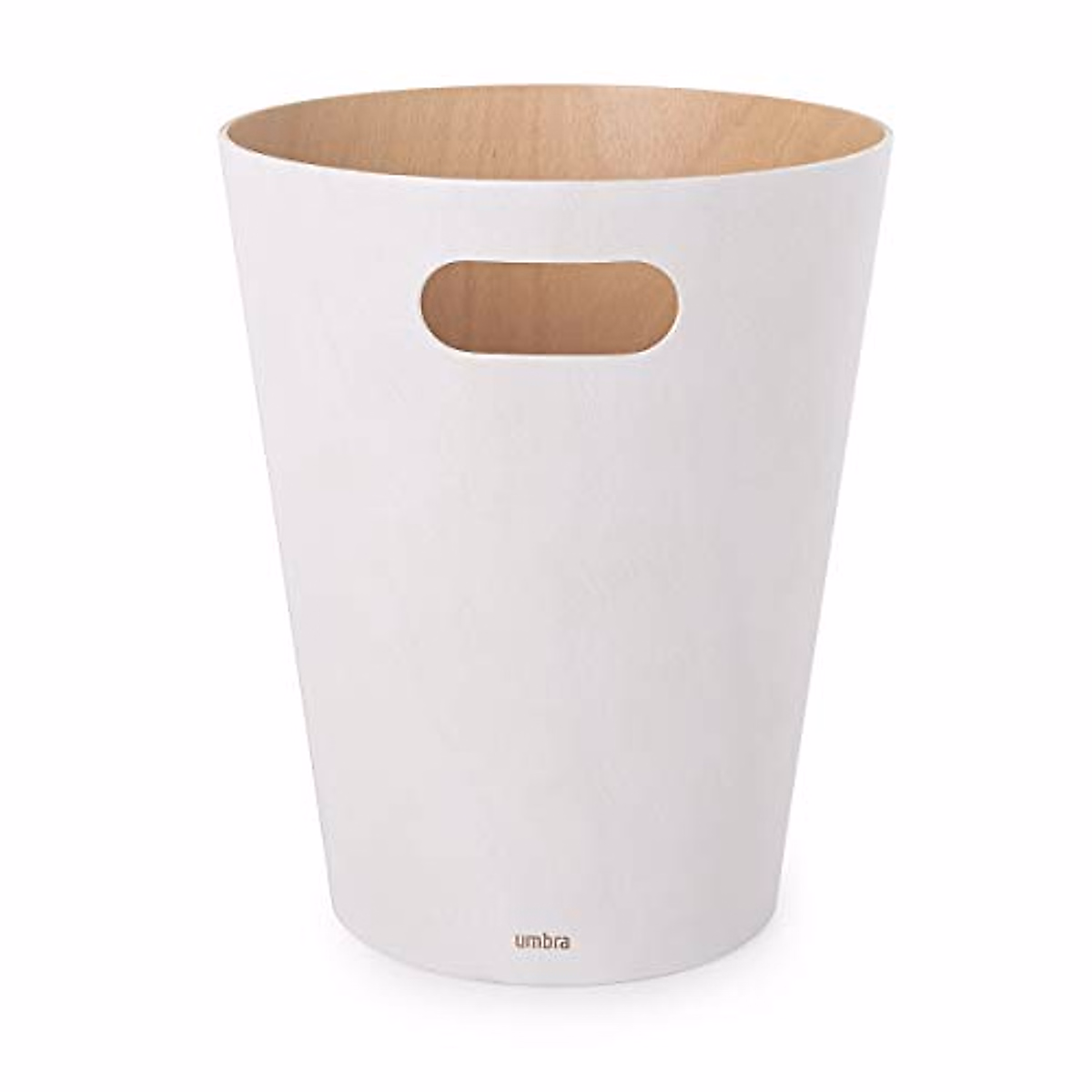 Umbra Woodrow, 2 Gallon Modern Wooden Trash Can Wastebasket or Recycling Bin for Home or Office, White