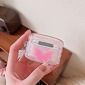 MINSCOSE Cute Airpod Pro Clear Case,Cute Graffiti Butterfly Pattern Design with Pretty Pink Flower Crystal Keychain Soft TPU Smooth Shockproof Compatible with Airpods Pro Charging Case for Girls Women