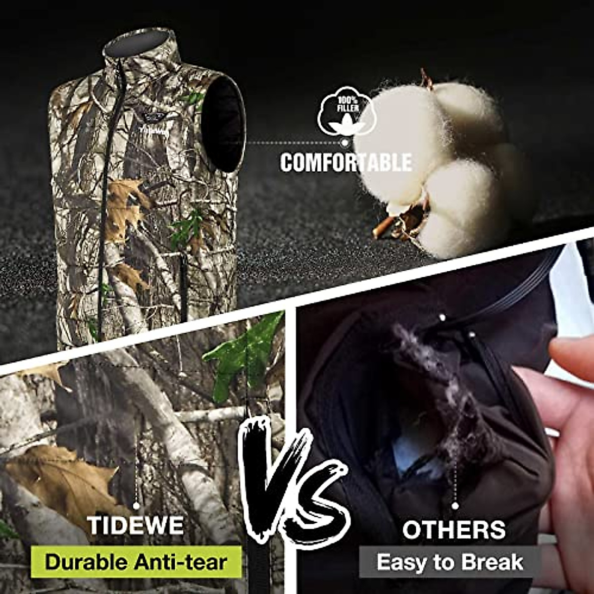 TIDEWE Men's Heated Vest with Retractable Heated Hood and Battery Pack, Lightweight Vest for Hunting/Hiking (Next Camo G2, Size S)