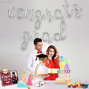 KatchOn, Silver Congrats Grad Balloons - Script, 16 Inch | Congratulations Balloons for Graduation Decorations Class of 2024 | 2024 Graduation Balloons, Graduation Balloons Class of 2024 Decorations