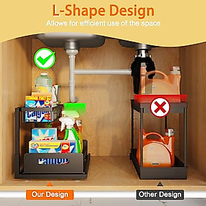 Stoigeld 2 Tier Under Sink Organizer and Storage for Kitchen,Pull Out Cabinet Organizer,Multi-Purpose Sink Organizer with Sliding Drawer for Bathroom - 2 Pcs