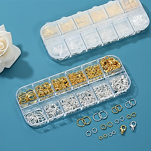 KOPOX 5 Sizes Silver and Gold Open Jump Rings, 500PCS O Rings and Lobster Clasps, Small and Large Jump Rings for Jewelry Making and Keychains