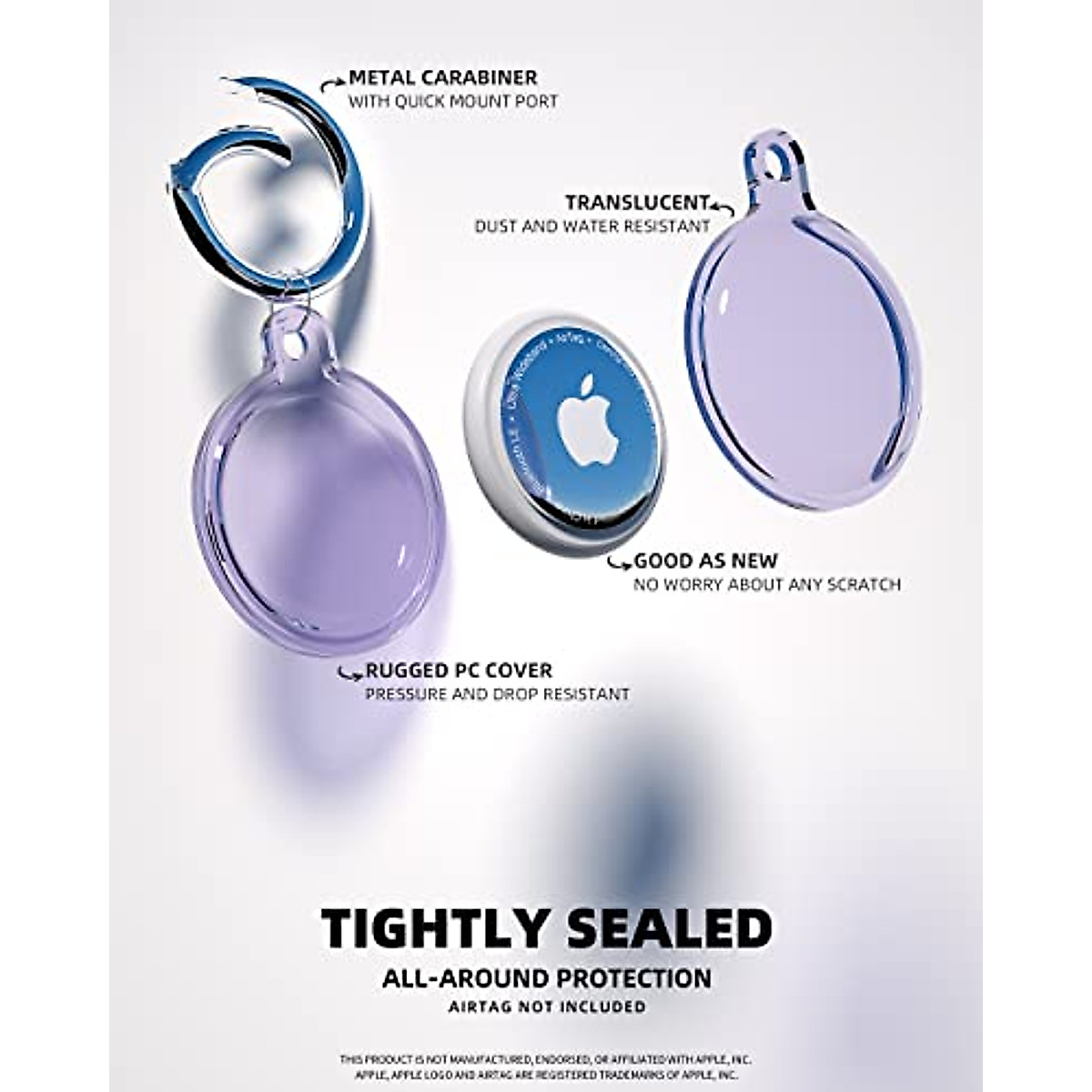 4 Pack Airtag Keychain Waterproof, Air Tag Holder for Apple Airtag GPS Tracker, Soft Full-Body Shockproof Apple Tag Case for Dog Cat Collar, Luggage, Keys (4 Holder+1 Lanyard)