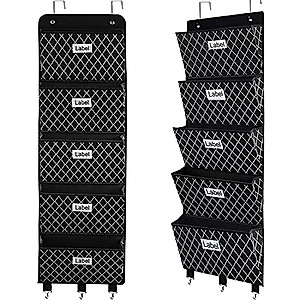 VERONLY Over the Door File Organizer, Wall Hanging File Folders with 5 Large Pocket for Mails, Magazines, Back to School Supplies,Office Chart Storage, Paper Organization (Black)