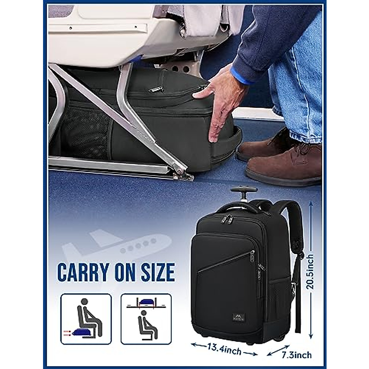 MATEIN 17 inch Rolling Backpack, Travel Laptop Backpack for Men Women, Large Wheeled Backpack Water Resistant Carry on Roller Bag Airline Approved, Business Luggage Suitcase, Traveler Gifts, Black