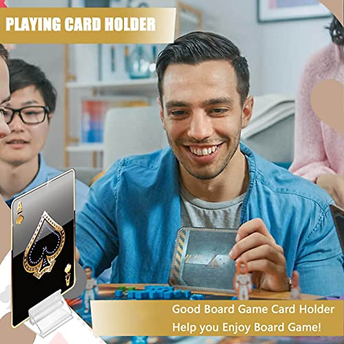 Table Number Place Card Playing Card Holders 60 Pack, Clear Acrylic Business Card Holder Stand for Display Paper Game Piece Pictures Clip Price Board Photos Memos Menus Labels Stand Party, 0.75in