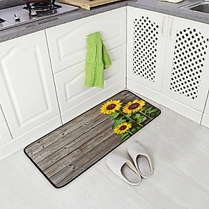 CUSPRINT Sunflower Kitchen Mats for Floor, Non Slip Bath Mat Washable Under Front Sink Standing Mat Cushioned 36" X 24"