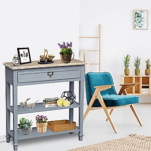Kinfant Console Entryway Table with Storage - Gray Console Table with Drawer and Storage Shelf, Wood Sofa Table for Living Room Bedroom Hallway