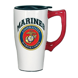 Spoontiques - Ceramic Travel Mugs - Marines Cup - Hot or Cold Beverages - Gift for Coffee Lovers