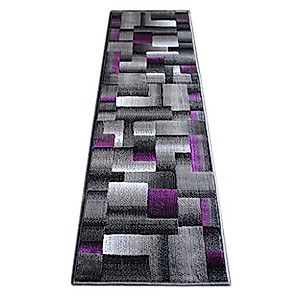 Masada Rugs, Modern Contemporary Runner Area Rug, Purple Grey Black (2 Feet X 7 Feet)