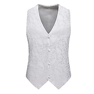 UNINUKOO Mens Suits Slim Fit 3 Piece Jacquard Suit 1 Button Shawl Collar Wedding Formal Tuxedo for Men US Size 32 White