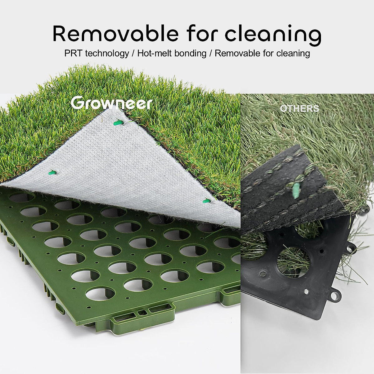 GROWNEER 1.57" H Interlocking Artificial Grass Tiles, 12" x 12" 9 Pcs Fake Grass Deck Turf Tiles with Upgrade Interlocking System Self-draining for Pet Indoor/Outdoor, Backyard, Patio