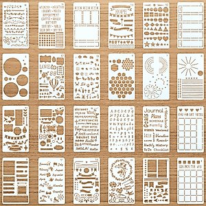 Zonon 24 Pieces Journal Stencils 4x7 Inch Planner DIY Drawing Template for Journals Supplies Kit Daily Weekly Monthly Calendars Notebook Productivity Scrapbook Lists, Letters, Numbers, Habit