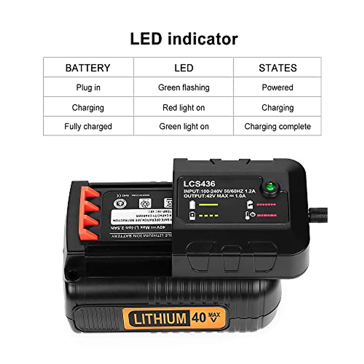 AYTXTG 3.0Ah 40V Replacement Black and Decker 40Volt Lithium Battery LBX2040 LBXR36 LBXR2036 LST540 LBX1540 LST136W with a LCS40 LCS36 Portable Charger for Black Decker 40V Battery Charger