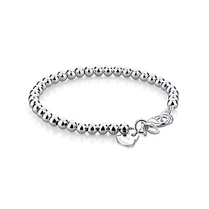 Dankadi New Women's 925 Sterling Silver Bracelet Minimalist 4-6MM Round Bead Chain Solid Silver Bracelet Charm Jewelry Lobster Claw Clasp (Silver 4mm16cm)