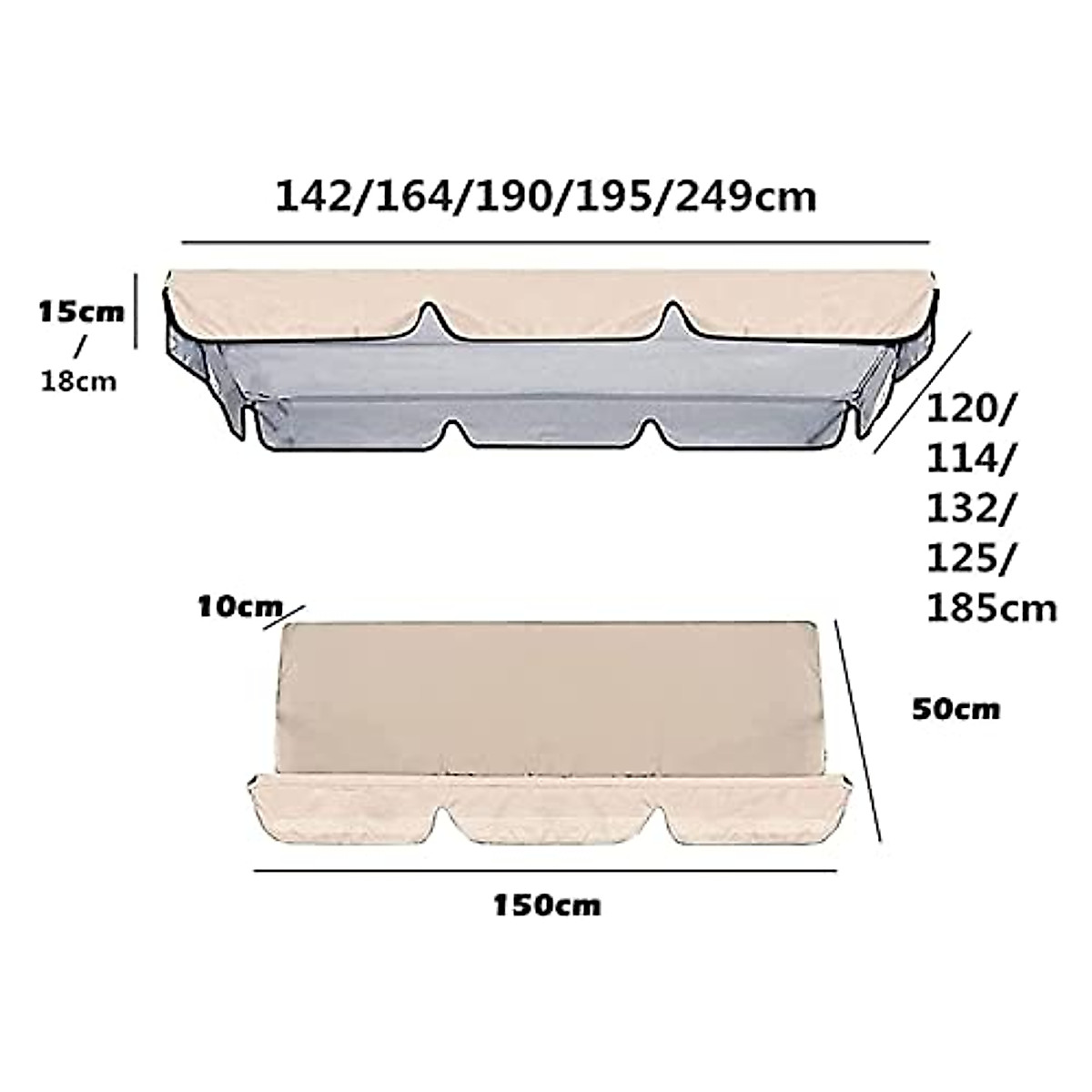 Sun Shade Patio Swing Cushion Cover Waterproof UV Resistant 210D Oxford Cloth Furniture Protector Garden Seater Replacement Top Cover for 2/3 Person Swing 22.6.21