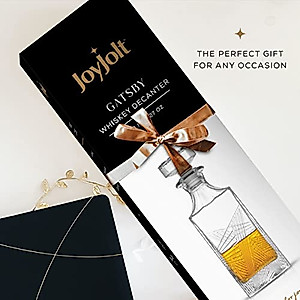 JoyJolt Gatsby Glass Whiskey Decanter. 27 oz Airtight Liquor Dispenser. Liquor Decanter with Stopper. Art Deco Bottle for Whisky, Bourbon, Scotch, Brandy, Cognac, Rum and Bar Cart Accessories