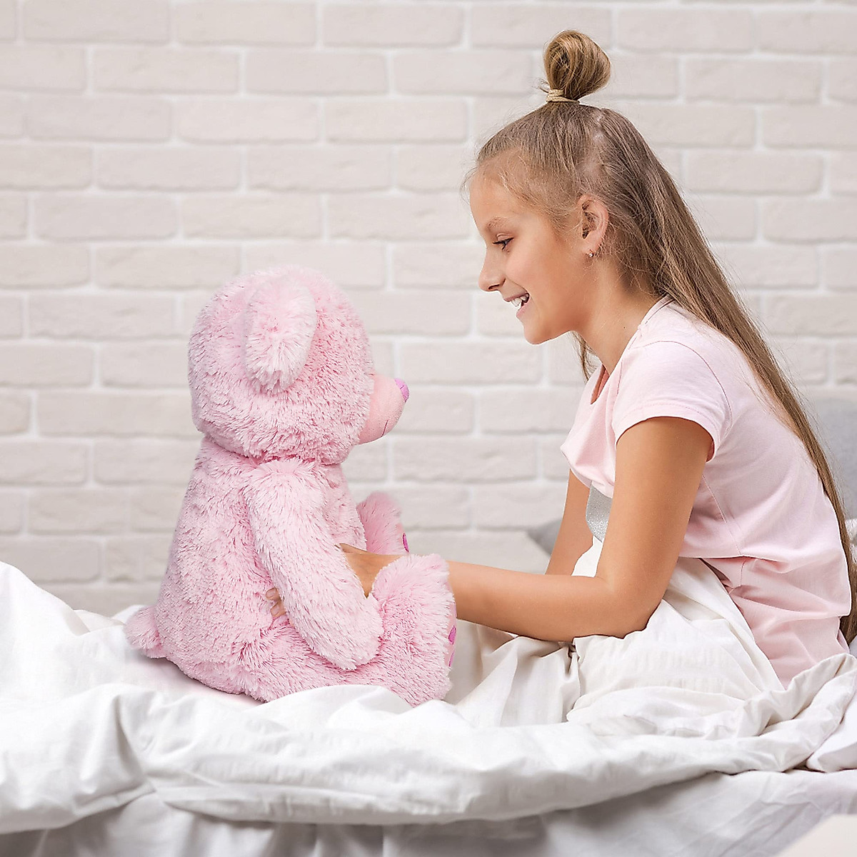 LotFancy Teddy Bear Stuffed Animals, 20 inch Pink Stuffed Bear, Cute Plush Toy with Footprints, Plushies for Kids Baby Toddlers on Baby Shower, Valentine's Day Gift for Girlfriend, Easter Decoration