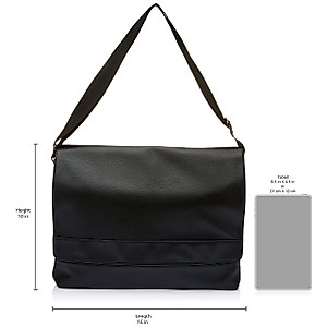 Kenneth Cole REACTION Grand Central Pebbled Vegan Leather Slim Messenger Bag Crossbody Tablet Case, Black Laptop