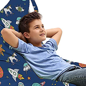 Ambesonne Outer Space Lounger Chair Bag, Print of Unicorn Along Planets UFO Astronaut Constellation Stars Solar System, High Capacity Storage with Handle Container, Lounger Size, Multicolor