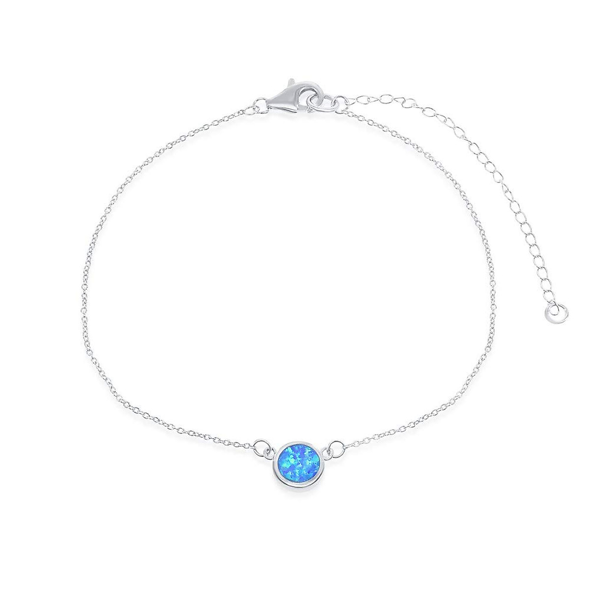 Sterling Silver Created Blue Opal Disc 12-16" Adjustable Choker Necklace