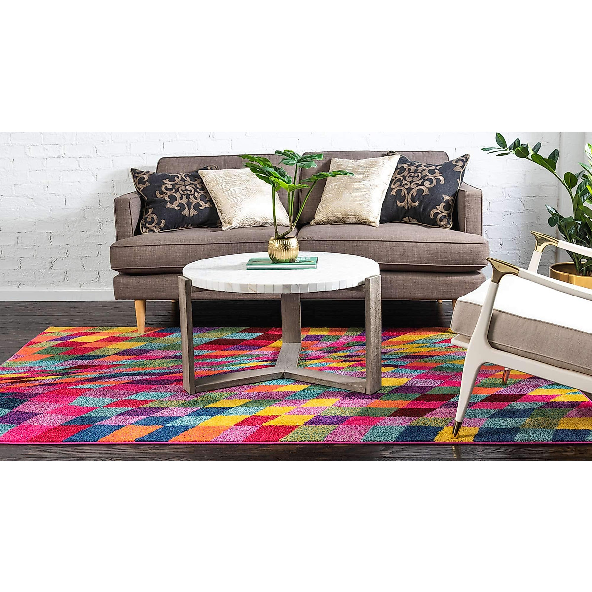 Unique Loom Estrella Collection Geometric, Abstract, Colorful, Modern, Eclectic Area Rug, 7 ft x 10 ft, Multi/Pink