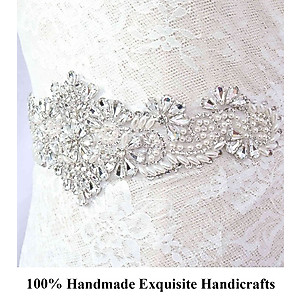 Pardecor Belt with Rhinestone Bridal Wedding Dress Belt Silver Crystal Rhinestone Pearl Belts Beaded Women's sash for Bridesmaid Gowns