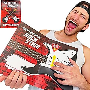 INTERACTIVE Giant Birthday Card - Strum to Play “Smoke on The Water”, Gift for Guitar Players, Music Gifts for Men, Guitar Accessories, Gifts for Musicians, Guitar Gifts for Men, Women, Friends & Kids