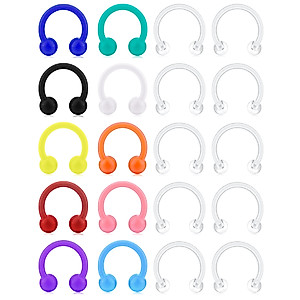 D.Bella 16G Colorful Clear Septum Rings Clear Horseshoe Piercing Retainers Flexible Acrylic Tragus Helix Hoop Bioflex Nose Lip Eyebrow Earring Retainer for Work Surgery 8mm