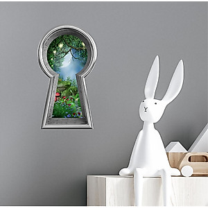 Silver Keyhole Window Wall Decal Enchanted Lantern Forest Wonderland Kids Room Decor Fantasy Mushroom Fairy Tale Removable Vinyl Wall Sticker 16 inch