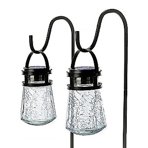 Home Zone Security 2 Packs Solar Crackle Glass Solar Lanterns Light Hanging Outdoor Waterproof 10 Lumens 3000K Decorative Large Crackle Glass Garden LED Lights, No Wiring for Patio Backyard Garden