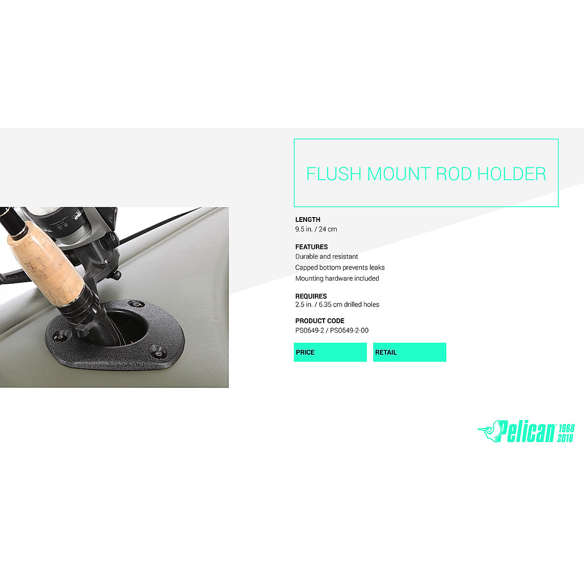 Pelican - Kayak Fishing Rod Holder - Flush Mount Rod Holder– Fishing Tackle Accessory - Recreational Kayak Rod Holder,Black