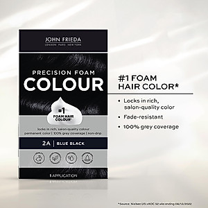 John Frieda Precision Foam Colour, Blue Black 2A, Full-coverage Hair Color Kit, Anti-Fade Gray Coverage, Deep Color Saturation Hair Dye, 1 Application