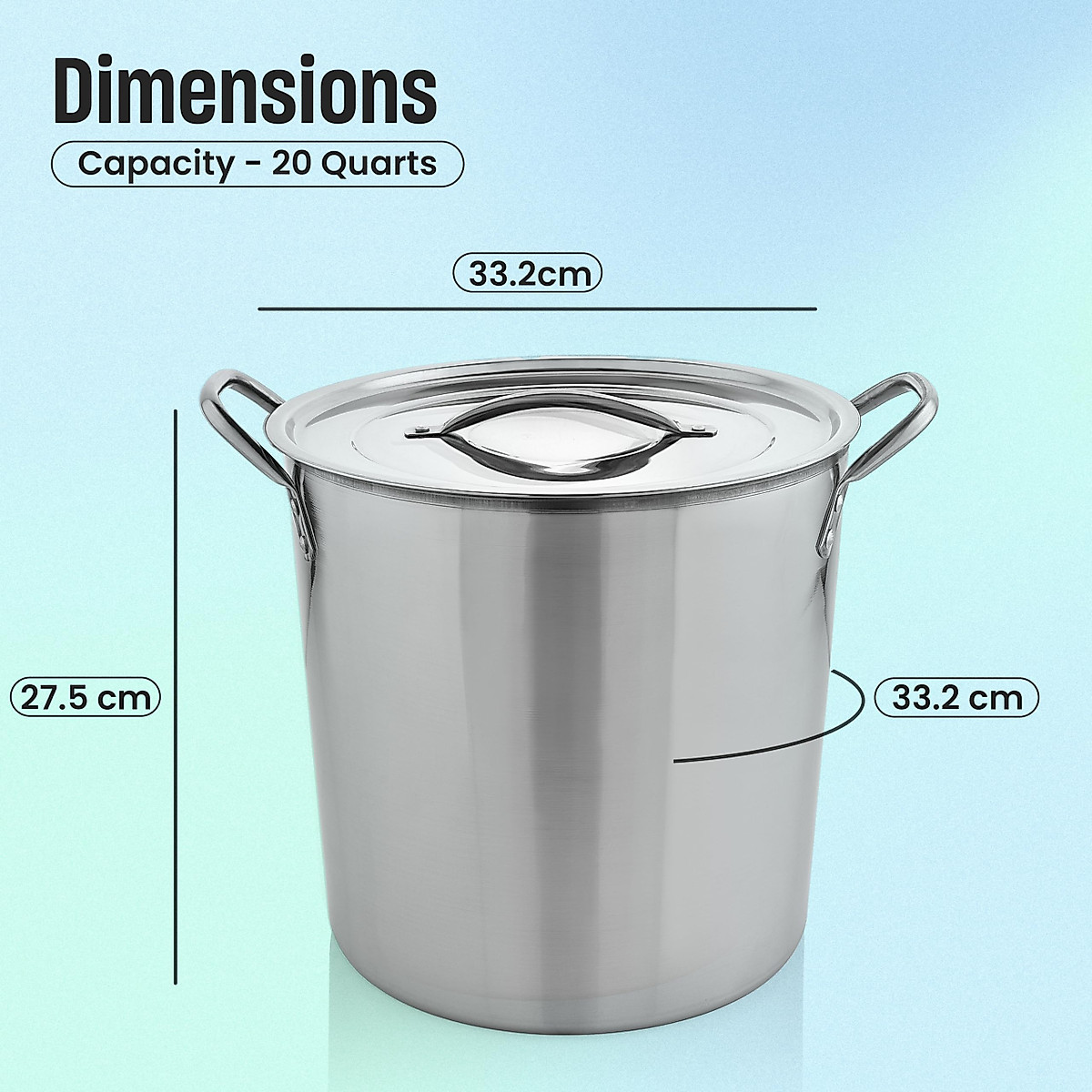 MARBELLA 20 Quart Stainless Steel Stockpot with Lid Food Grade Heavy Duty Multipurpose Stock Pot for Stew, Simmering, Soup Pot, Gas and Dishwasher Safe Rust Free Cookware Silver