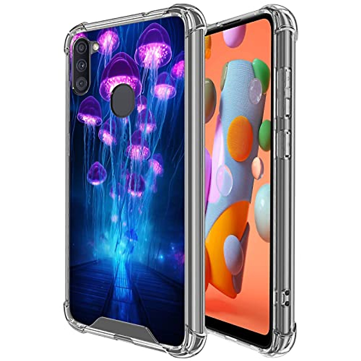 DeweiDirect Clear Case for Samsung Galaxy A11 with Jellyfish Designer Art170 Pattern Slim Transparent TPU Four Corners Reinforced Protection Shockproof Scratch-Resistant